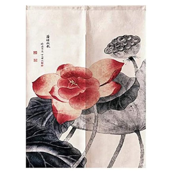 Boutique | Accents | Red Lotus Flowers Lilypads Koi Fish Japanese Noren ...